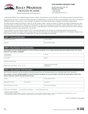 Fillable Online I authorize the RMHP Good Health Savings Account to place a Stop Payment on the ...