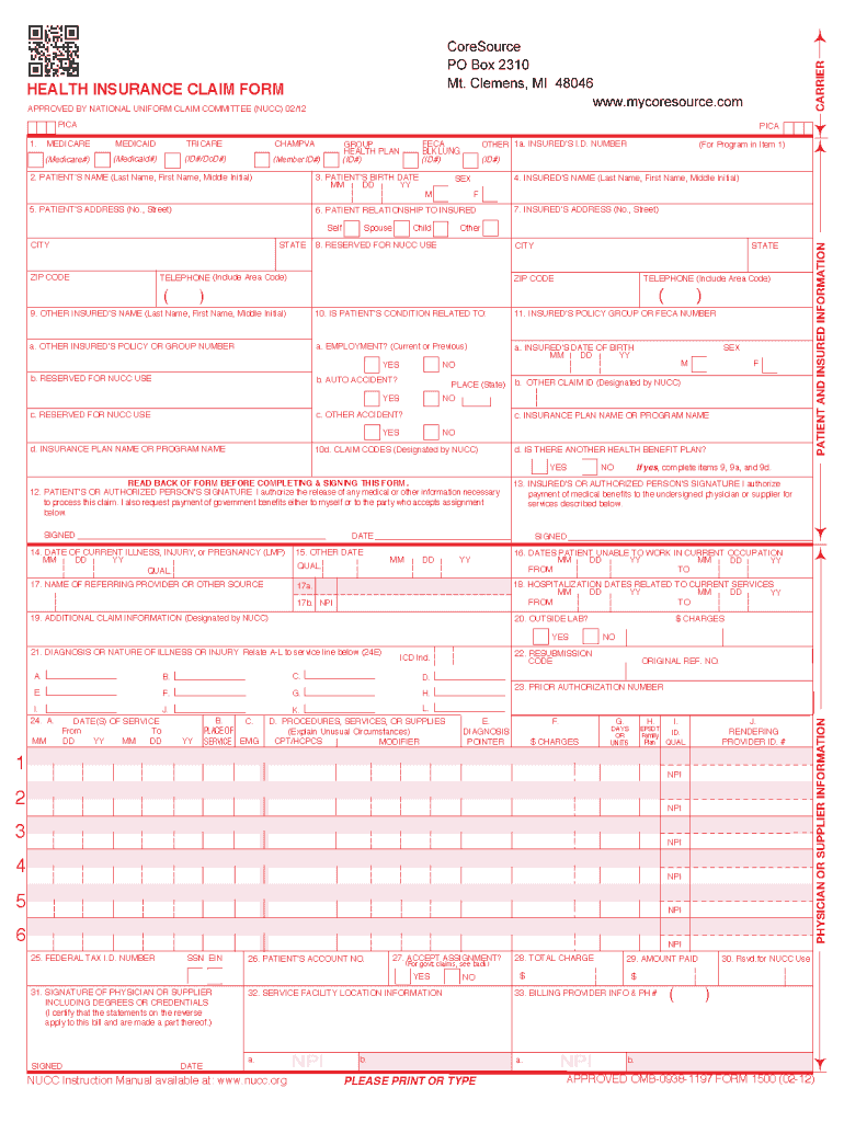 Cms 1500 fillable form: Fill out & sign online | DocHub