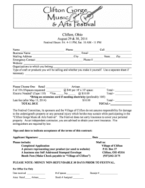 Fillable Online Festival Application - 1 - 2014 - Village Of Fax Email ...