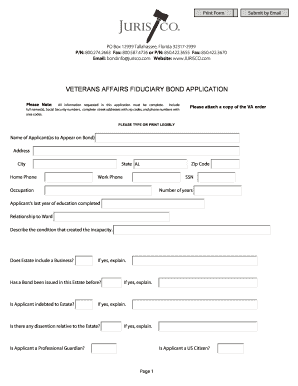 Fillable Online VETERANS AFFAIRS FIDUCIARY BOND APPLICATION Fax Email ...