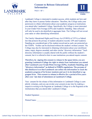 Fillable Online landmark Consent to Release Educational Information ...