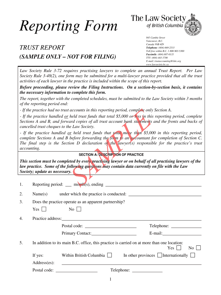 Fillable Online lawsociety bc Form Sample Trust Report Reporting - Law ...