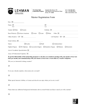 Fillable Online lehman Mentor Registration Form - Lehman College Fax ...