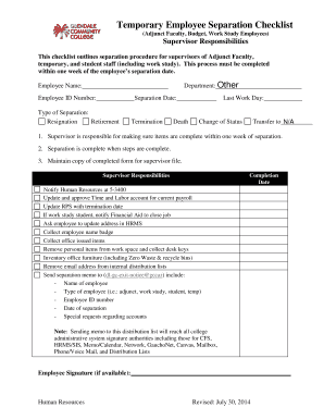 Fillable Online Temporary Employee Separation Checklist Fax Email Print ...