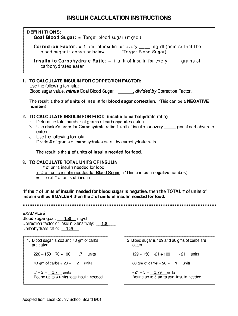 Insulin Calculation Worksheets