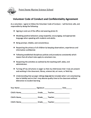 Fillable Online Volunteer Code of conduct and Confidentiality Agreement ...