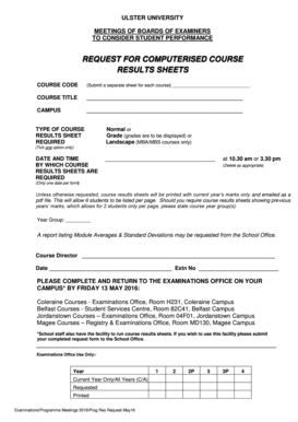 Fillable Online ulster ac REQUEST FOR COMPUTERISED COURSE RESULTS ...