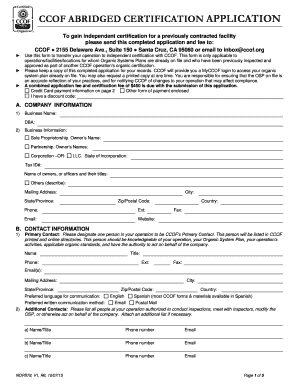 Fillable Online ccof CCOF ABRIDGED CERTIFICATION Fax Email Print ...