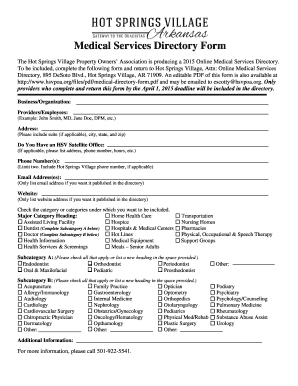 Fillable Online hsvpoa Medical Services Directory Form - Hot Springs ...