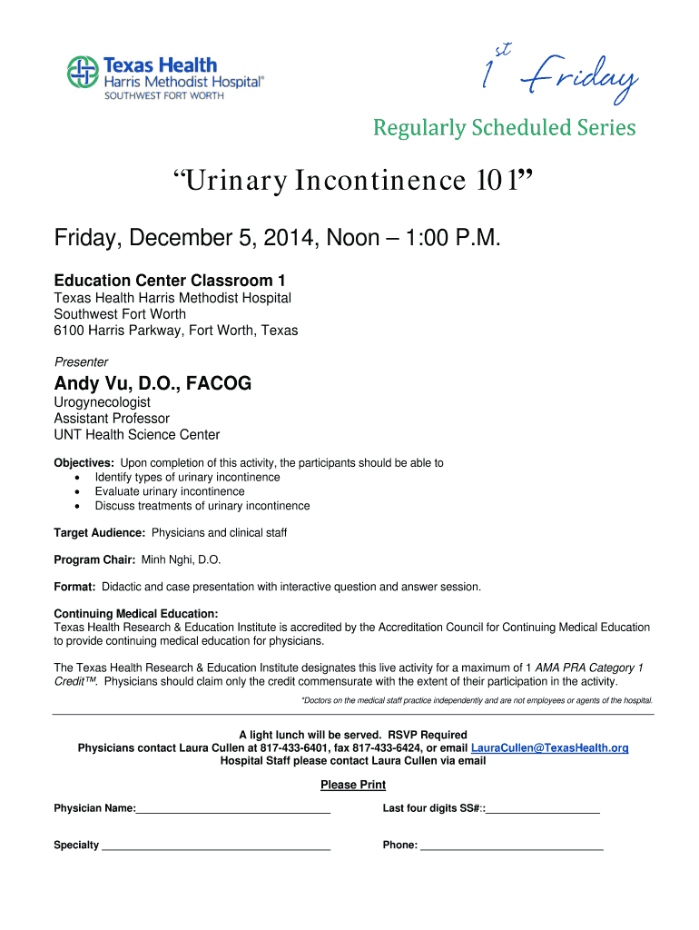 Fillable Online Urinary Incontinence 101 - cmetrackernet Fax Email ...