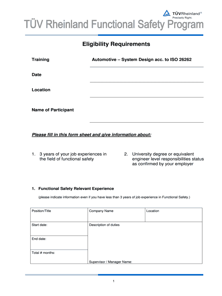 Fillable Online Eligibility Requirements - TUV Rheinland North America ...