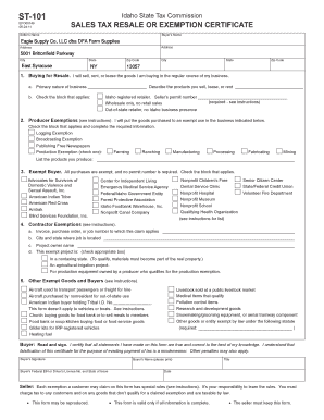 Fillable Online Idaho State Tax Commission SALES TAX RESALE OR ...