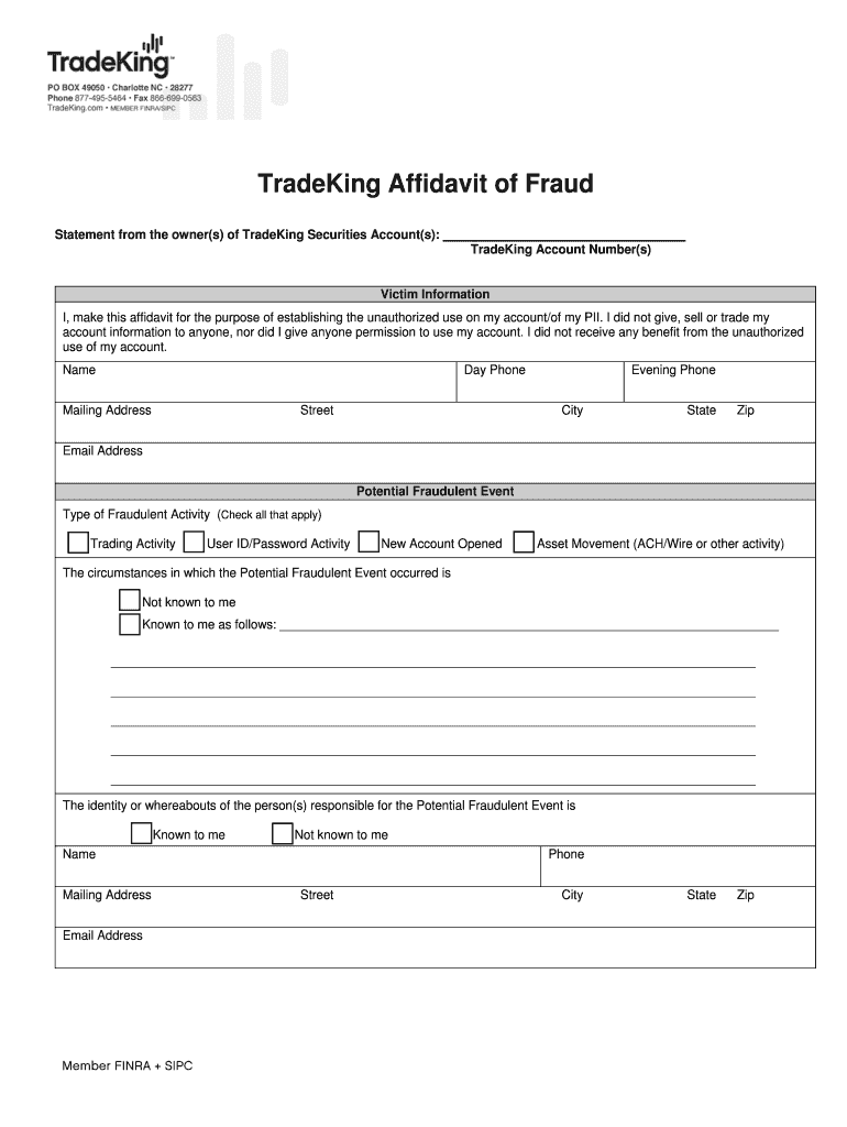 Fillable Online TradeKing Affidavit of Fraud Fax Email Print - pdfFiller