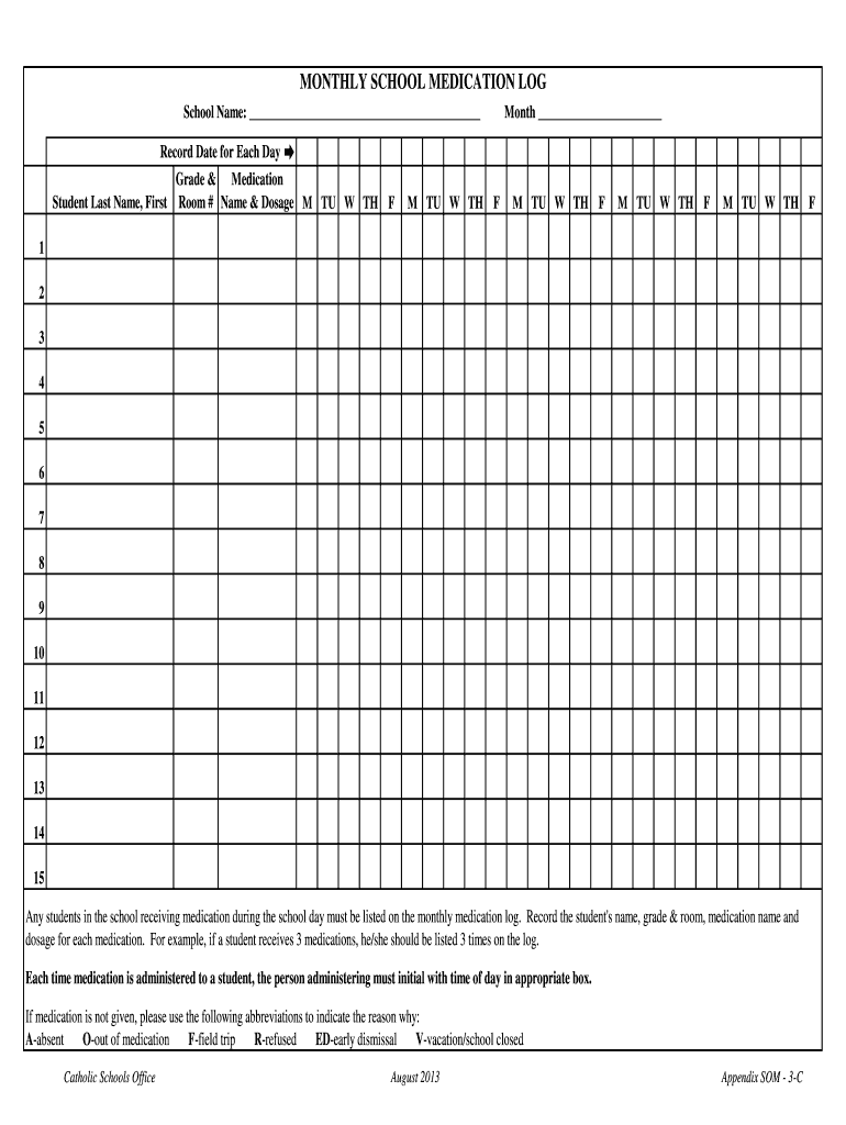 Fillable Online eriercd MONTHLY SCHOOL MEDICATION LOG Fax Email Print ...