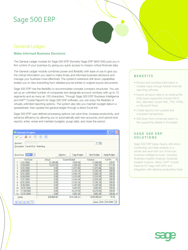 Fillable Online Sage 500 General Ledger (Sage MAS 500) Module ...