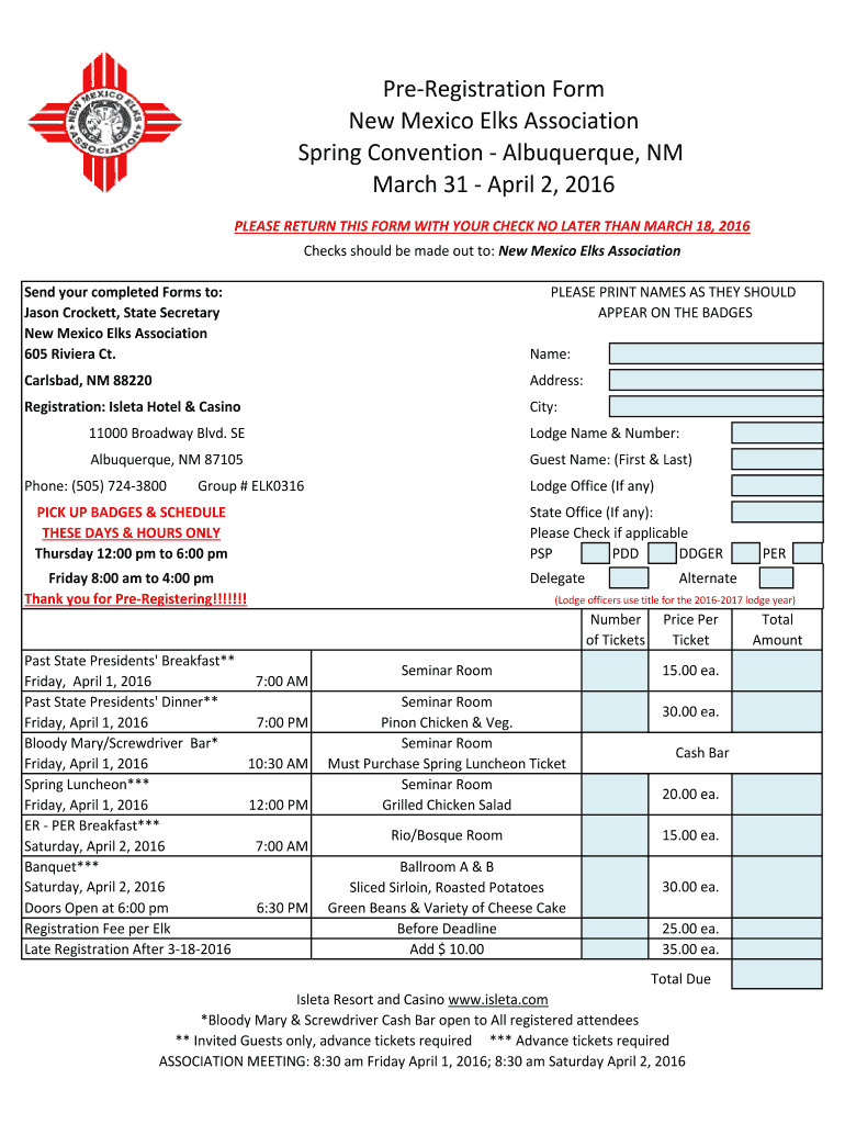 Fillable Online nmelks Download Registration Printable Form - NM Elks ...