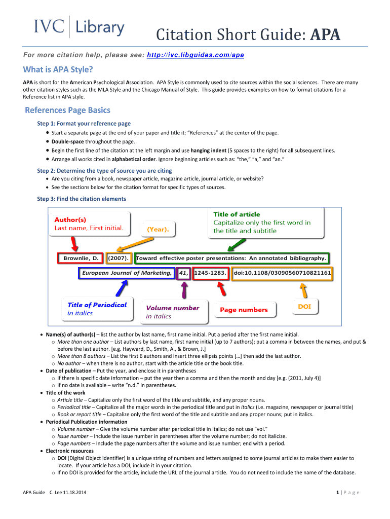 Fillable Online Citation Short Guide: APA Fax Email Print - pdfFiller