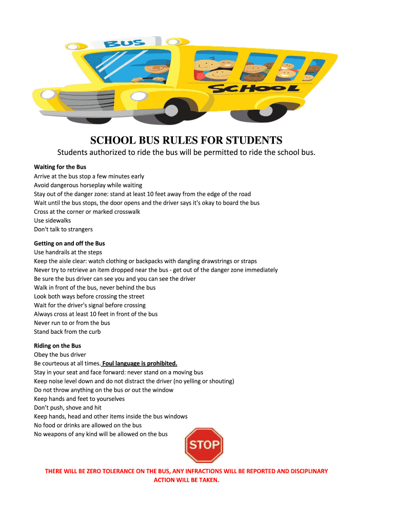Fillable Online SCHOOL BUS RULES FOR STUDENTS Fax Email Print - pdfFiller