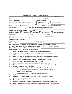 Fillable Online SWIMMING POOL QUESTIONNAIRE - bmarketscoutcomb Fax ...