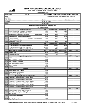 Fillable Online amha AMHA PRICE LISTCUSTOMER WORK ORDER Fax Email Print ...