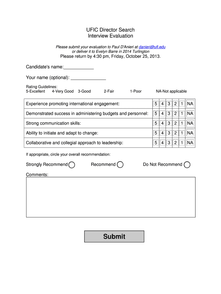 Fillable Online UFIC Director Search Interview Evaluation Fax Email Print - pdfFiller