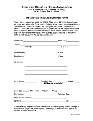 Fillable Online amha 2014 show results summary form.doc Fax Email Print ...