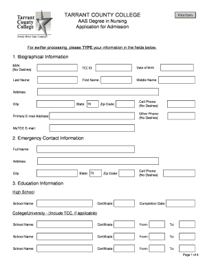Fillable Online tccd AAS Degree in Nursing Fax Email Print - pdfFiller