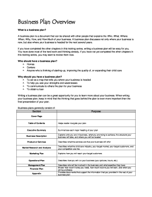 Fillable Online self-help Business Plan Overview - Self-Help - self ...