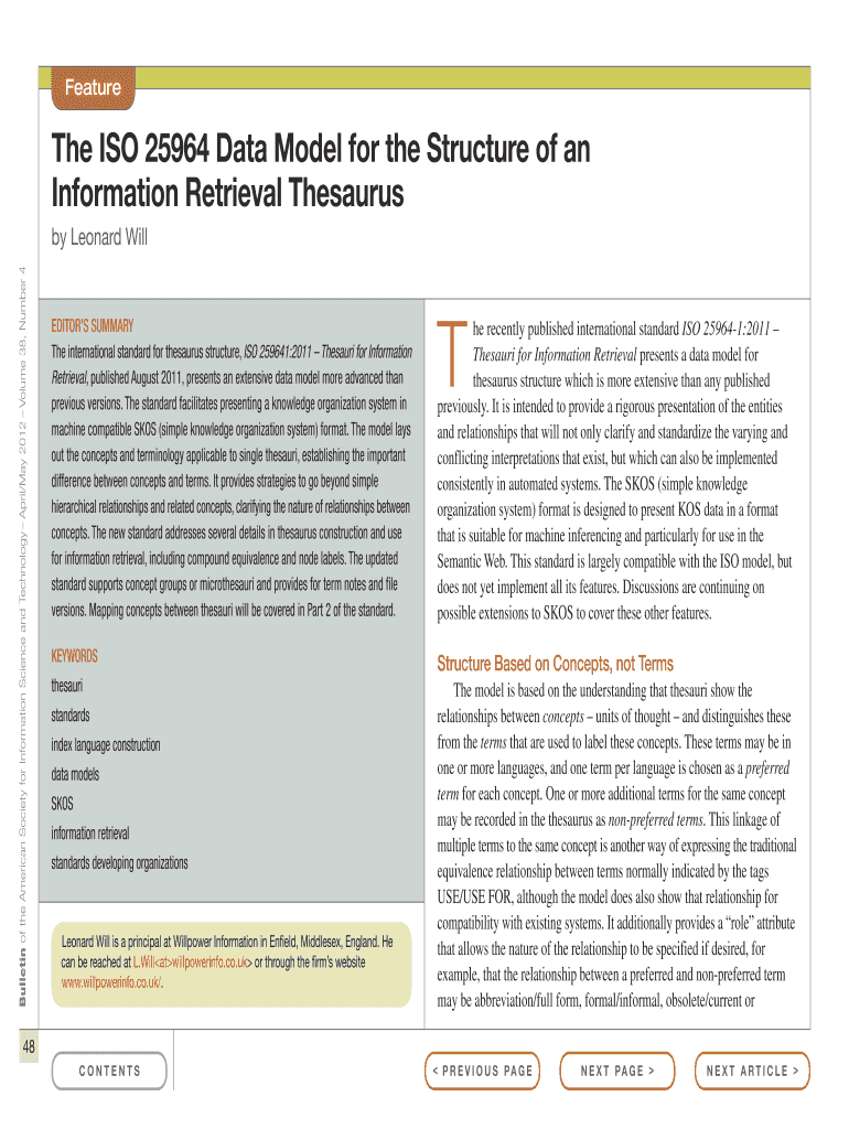 Fillable Online asis The ISO 25964 Data Model for the Structure of an - asis Fax Email Print ...