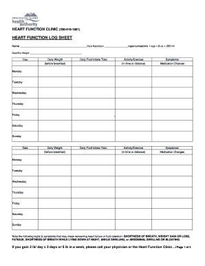 Fillable Online HEART FUNCTION LOG SHEET - Island Health Fax Email ...