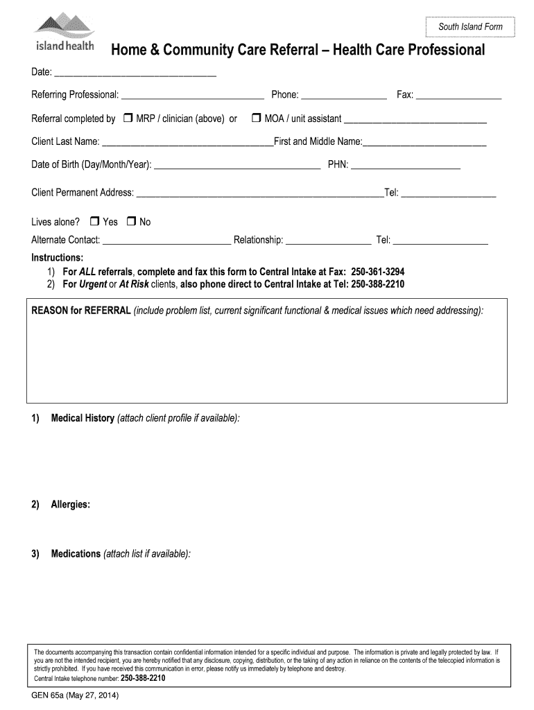 Fillable Online HCC Referral - Health Care Professional - South Island ...