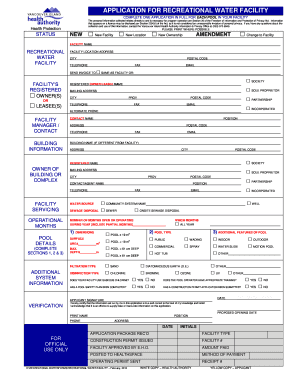 Fillable Online APPLICATION FOR RECREATIONAL WATER FACILITY Fax Email Print - pdfFiller