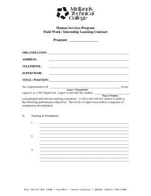 Fillable Online www4 midlandstech Human Services Program Field Work ...