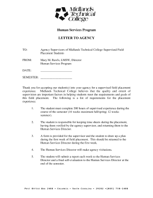 Fillable Online www4 midlandstech Human Services Program LETTER TO ...