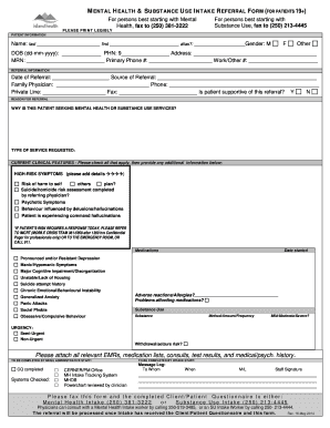 Fillable Online MENTAL HEALTH SUBSTANCE USE INTAKE REFERRAL FORM FOR 19 ...