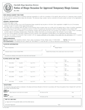 Fillable Online txbingo Charitable Bingo Operations Division Notice of ...