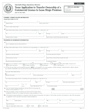 Fillable Online txbingo Texas Application to Transfer Ownership of a ...