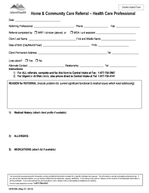 Fillable Online HCC Referral - Health Care Professional - Centre Island ...