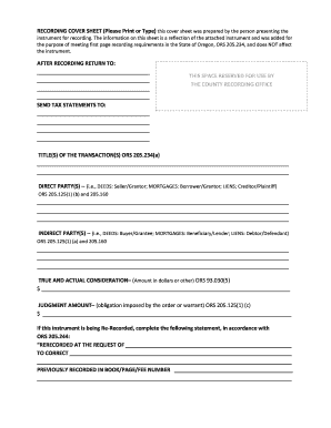 Fillable Online RECORDING COVER SHEET Please Print or Type AFTER Fax ...