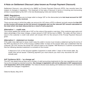 Fillable Online A Note on Settlement Discount (also known as Prompt ...