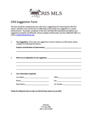 Fillable Online CRIS Suggestion Form Fax Email Print - pdfFiller
