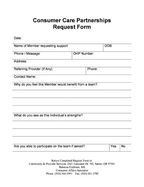 Fillable Online co marion or Consumer Care Partnerships Request Form ...
