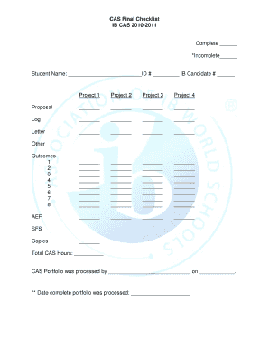 Fillable Online CAS Final Checklist IB CAS 2010-2011 Fax Email Print ...