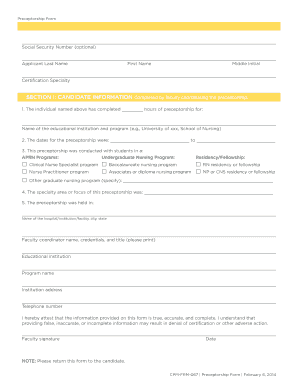 Fillable Online CERTIFICATION RENEWAL CATEGORY 5 Preceptorship Form ...