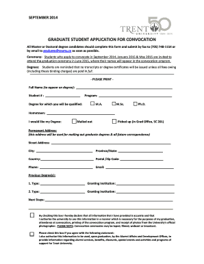 Fillable Online trentu Convocation Application Sept2014 - Trent University Fax Email Print ...