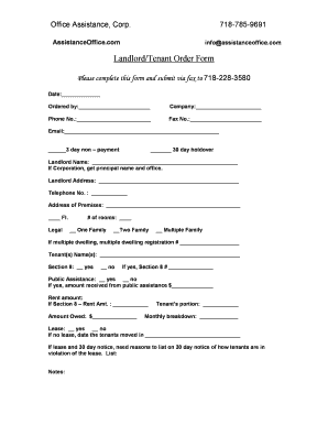 Fillable Online LandlordTenant Order Form - tiptopwebsitecom Fax Email ...