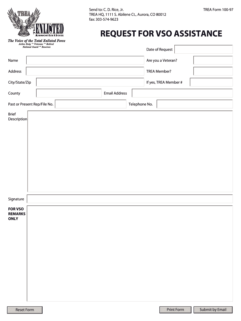 Fillable Online trea REQUEST FOR VSO ASSISTANCE - Retired Enlisted ...