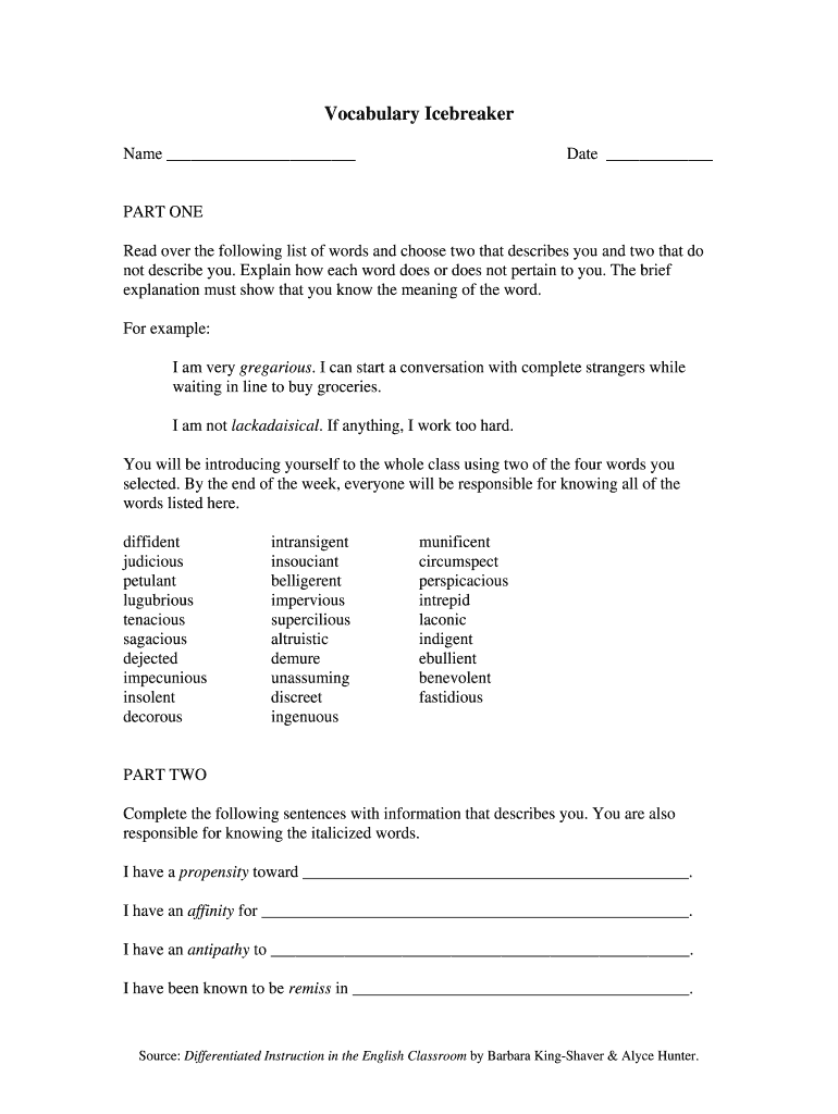 Fillable Online asdk12 Vocabulary Icebreaker - Anchorage School ...