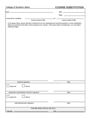 Fillable Online csi College of Southern Idaho COURSE SUBSTITUTION Fax ...