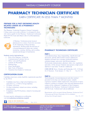 Fillable Online ncc PHARMACY TECHNICIAN CERTIFICATE - ncc Fax Email ...